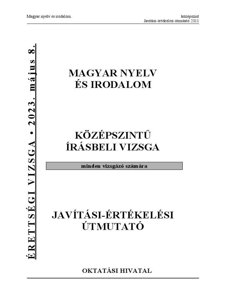Magyar Nyelv És Irodalom Érettségi Középszint 2023 | PDF