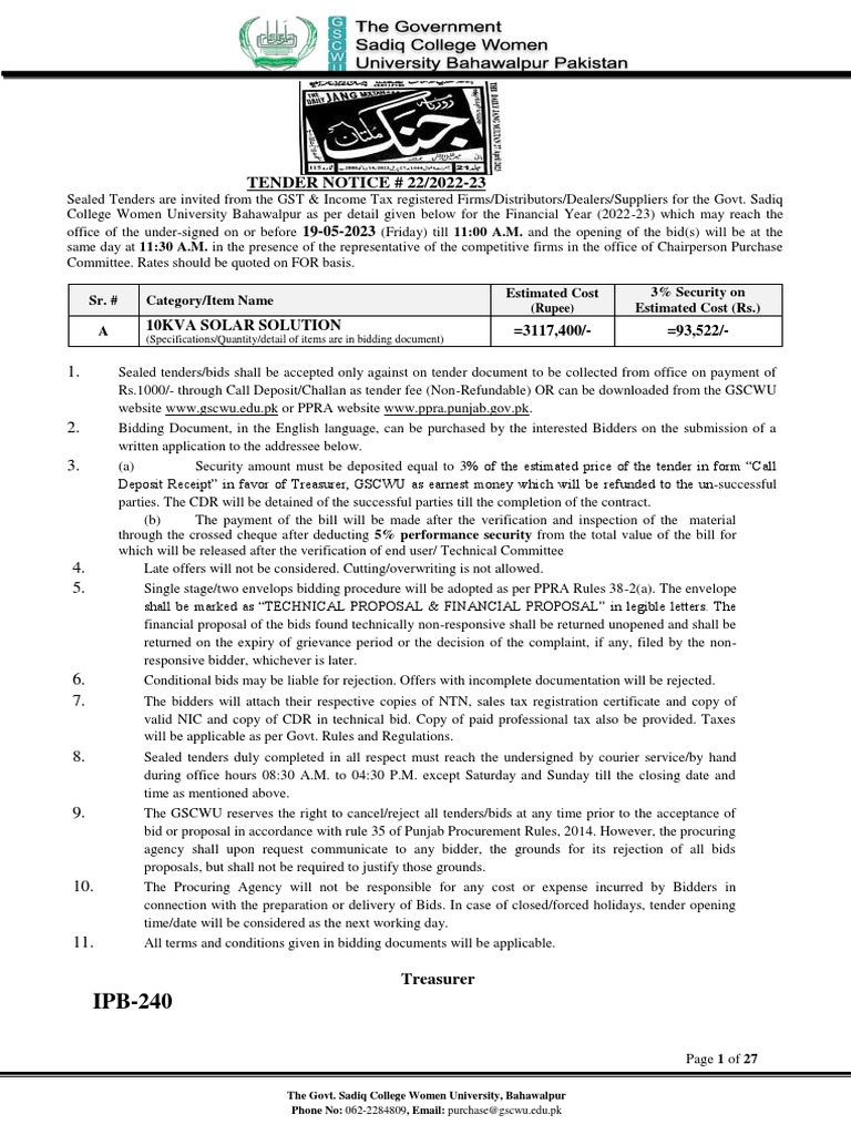 Tender for 10KW Solar Solution | PDF | Photovoltaics | Photovoltaic System
