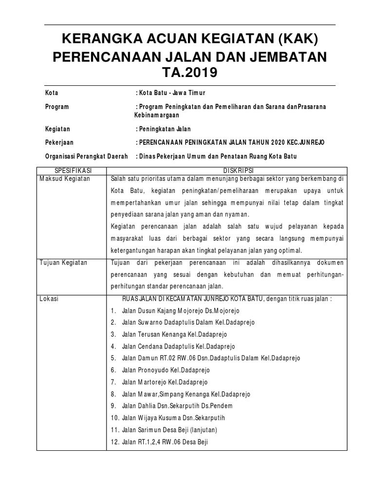 KERANGKA ACUAN KEGIATAN Konsultan PERENCANAAN | PDF | Seni | Sains ...