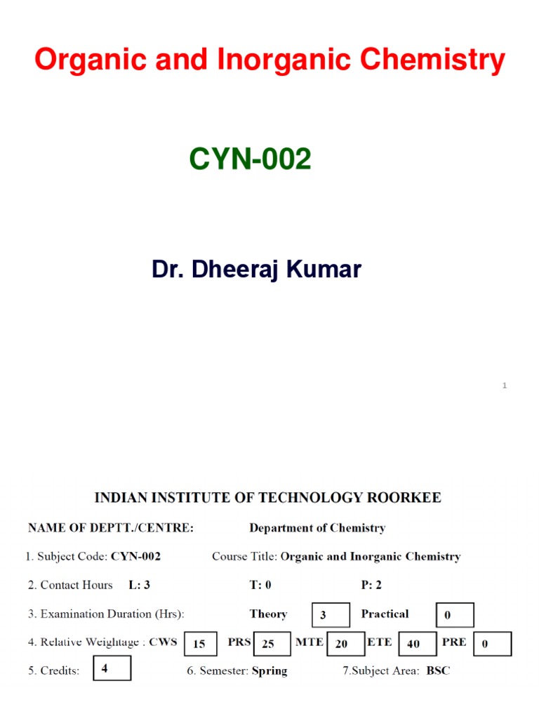 Cyn002 Organometallic Chemistry Dr Dheeraj 2023 Lects 1 3 Pdf Pdf Infrared