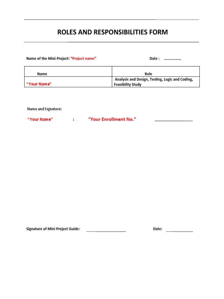 ROLES AND RESPONSIBILITIES FORM.docx | PDF