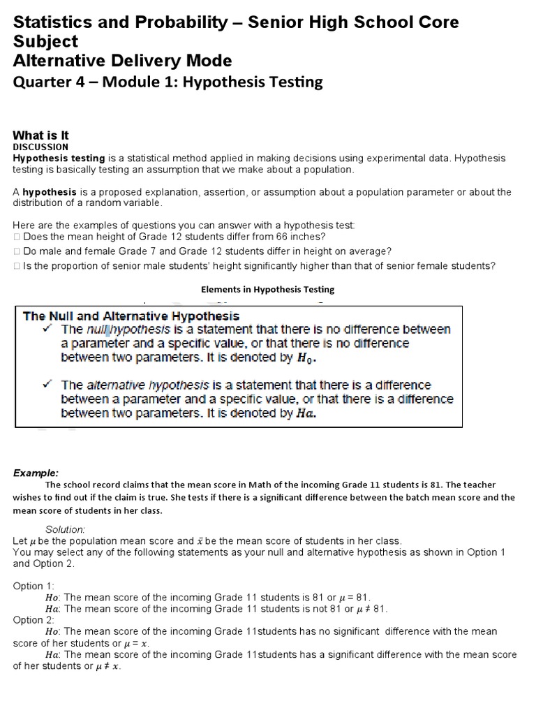 Statistics and Probability Q4 - M1 - LAS | PDF