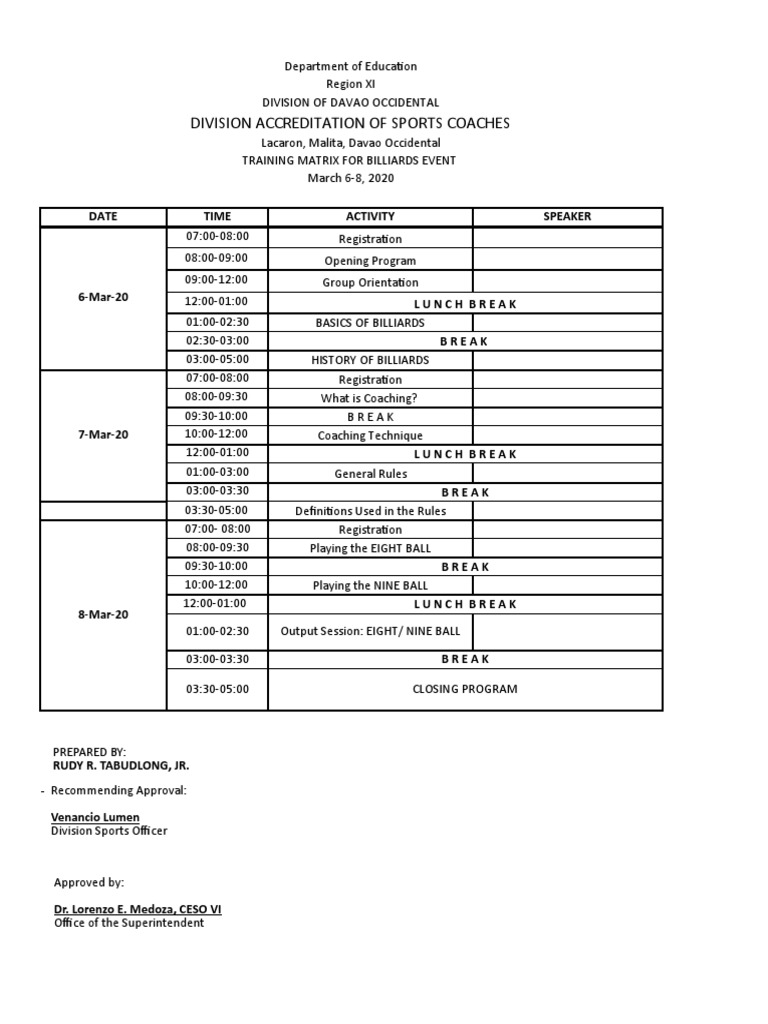 Billiards Coaching Training Matrix | PDF