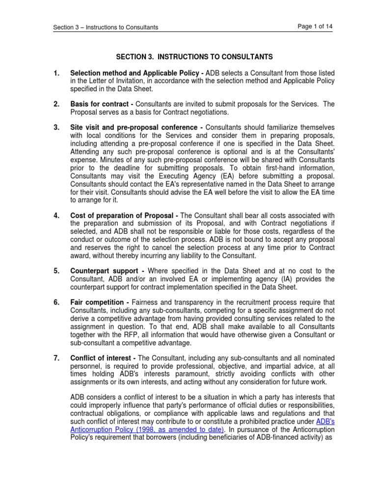 TA-6931 RFP Section 3 - Instructions To Consultants (55190-001) | PDF ...