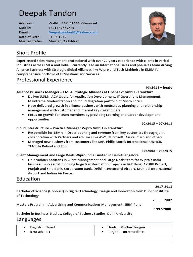 Deepak Tandon CV | PDF | Business | Economies
