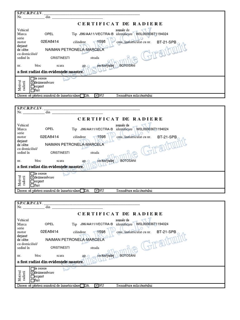 Certificat Radiere | PDF