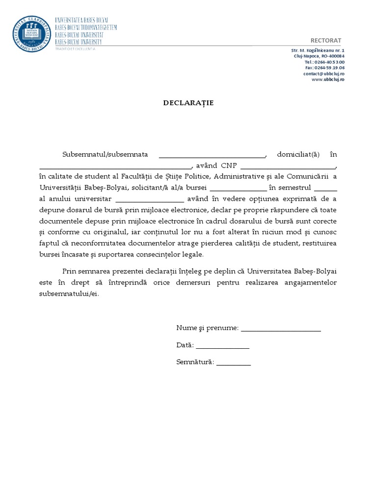 Declaratie Bursa Documente Electronic | PDF