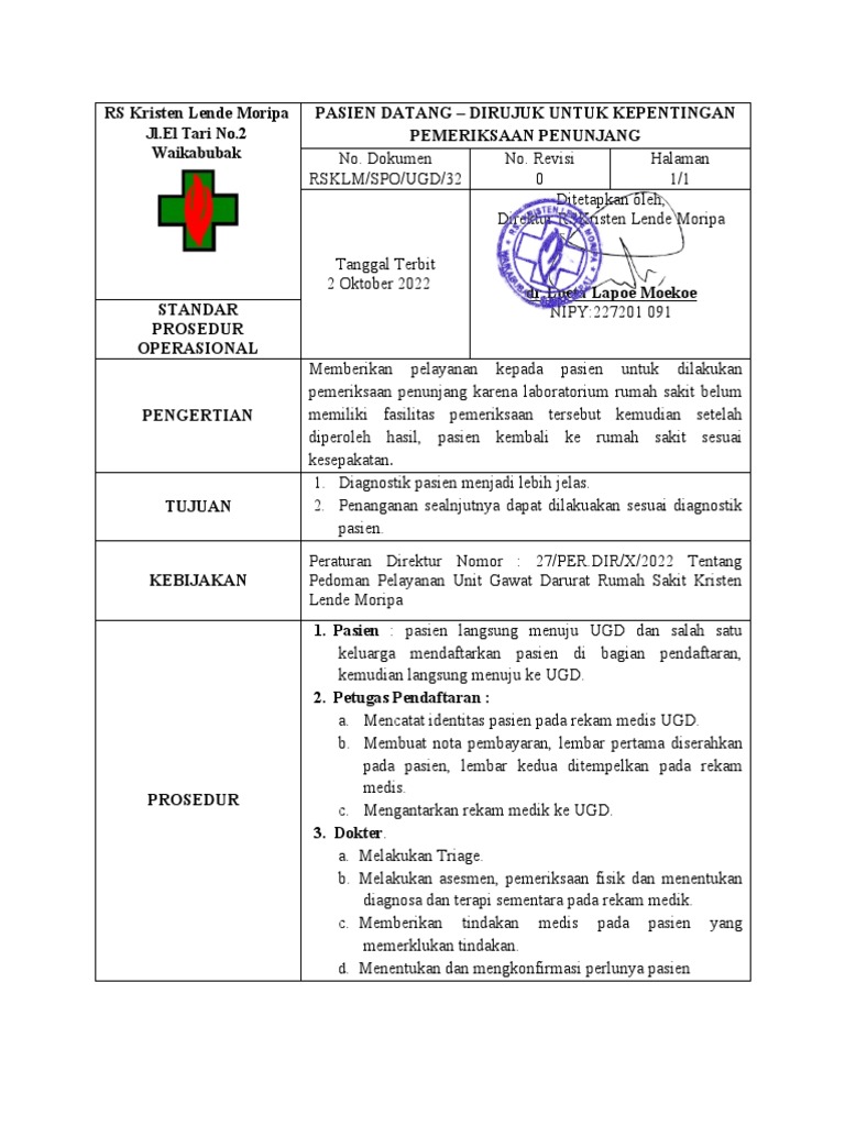 Spo 31 Pasien Datang Dirujuk Untuk Kepentingan Pemeriksaan Penunjang ...