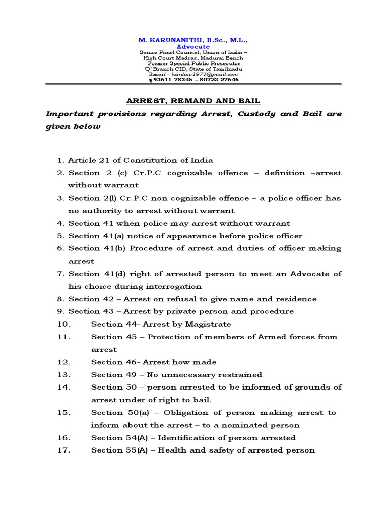 Arrest, Remand, and Bail Provisions | PDF | Arrest | Bail
