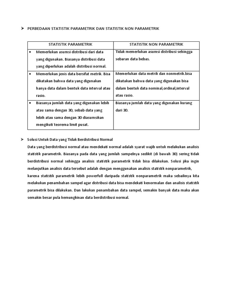Perbedaan Statistik Parametrik dan Non Parametrik | PDF
