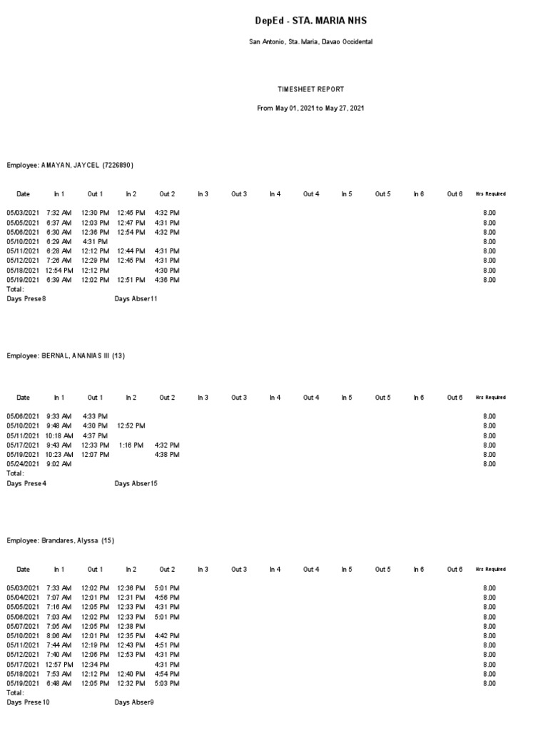 Timesheet - May 2021 | PDF