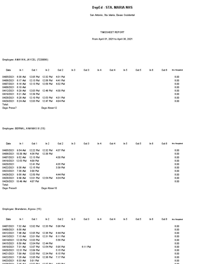 Timesheet-April 2021 | PDF