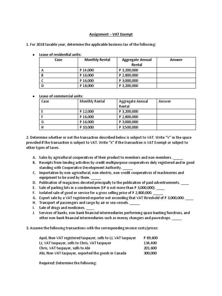 2.1 Assignment - VAT Exempt, Output Tax On Sale of Goods | PDF | Value Added Tax | Taxes
