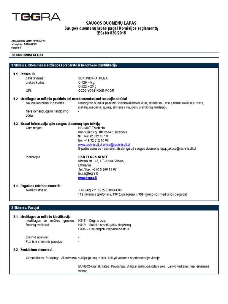 Cianoakrilatiniai Klijai SDL | PDF