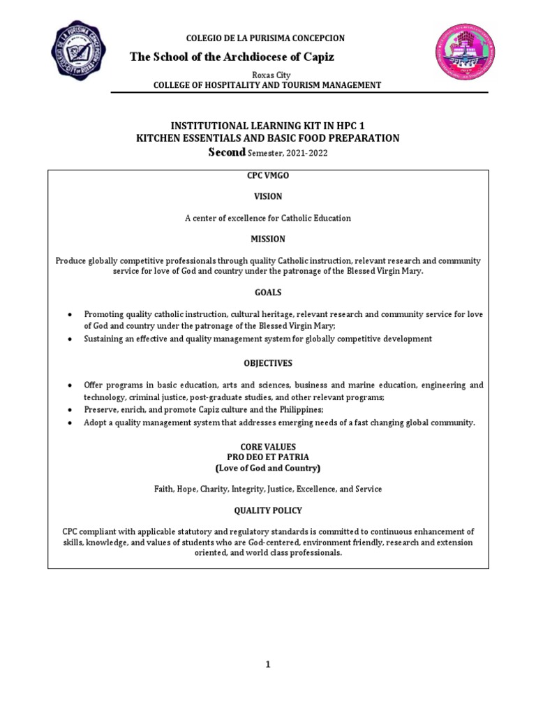 HPC 1 Ilk | PDF | Grilling | Culinary Arts
