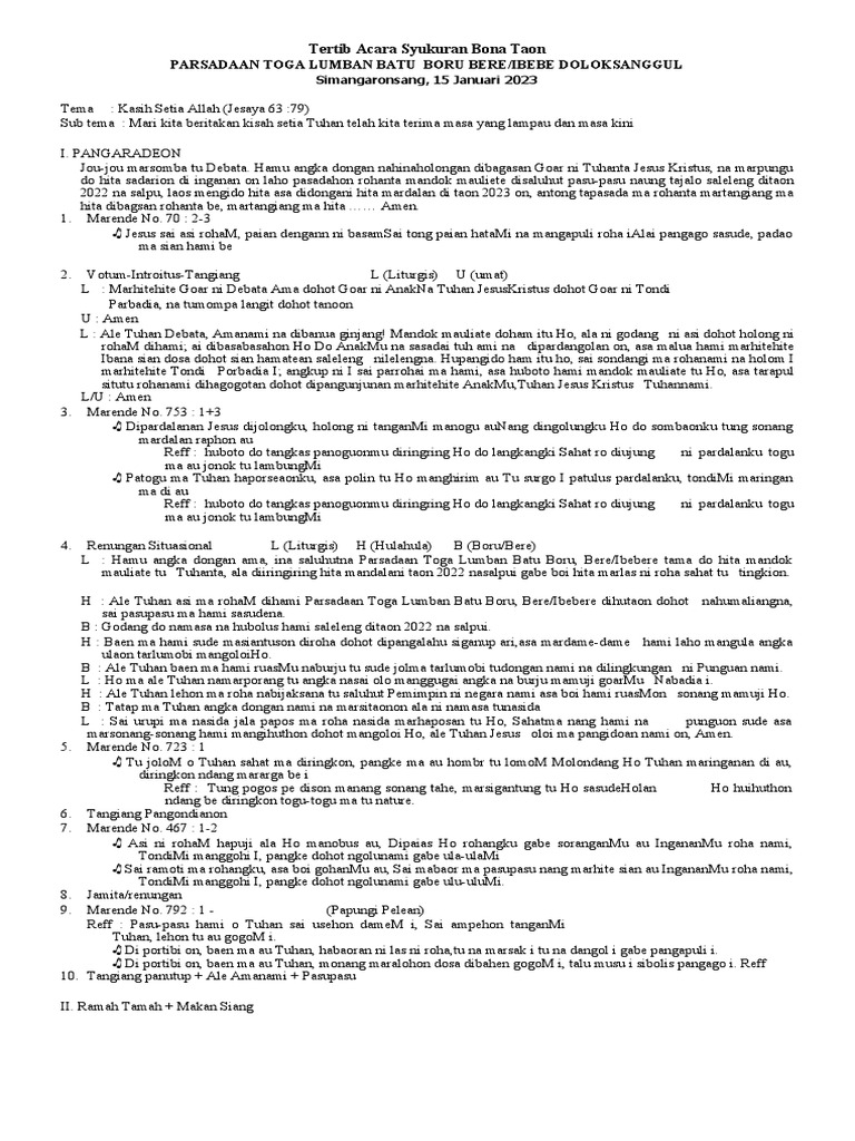 Tertib Acara Syukuran Bona Taon | PDF Tertib Acara Syukuran Bona Taon | PDF