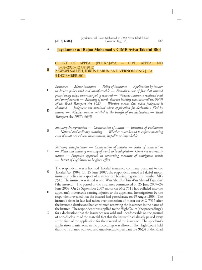 TAB 7 - Jayakumar Al Rajoo Mohamad V CIMB Aviva Takaful BHD | PDF ...