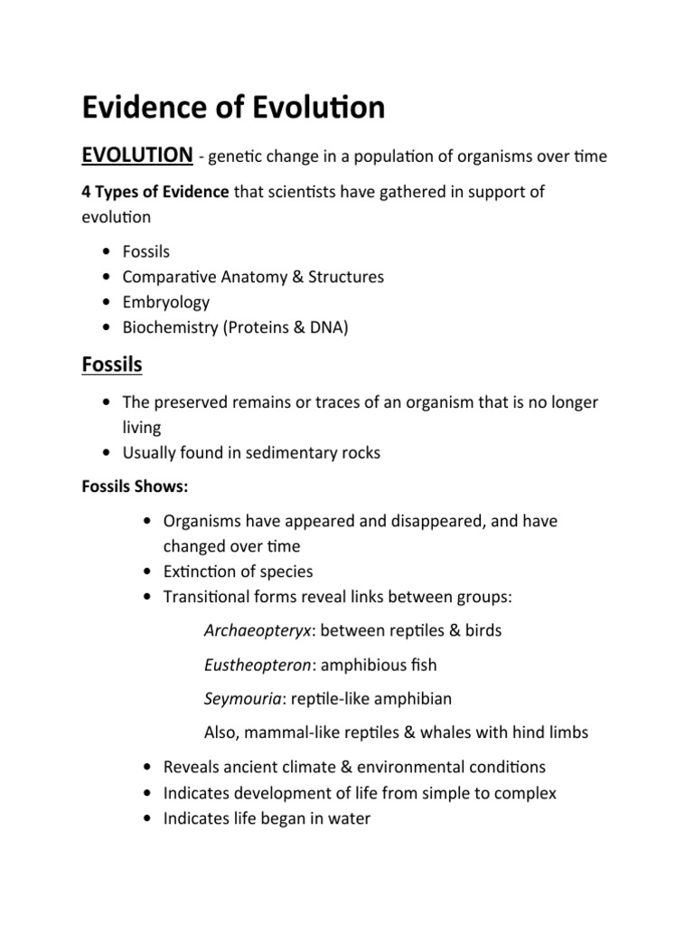 Evidence of Evolution | PDF | Fossil | Nature