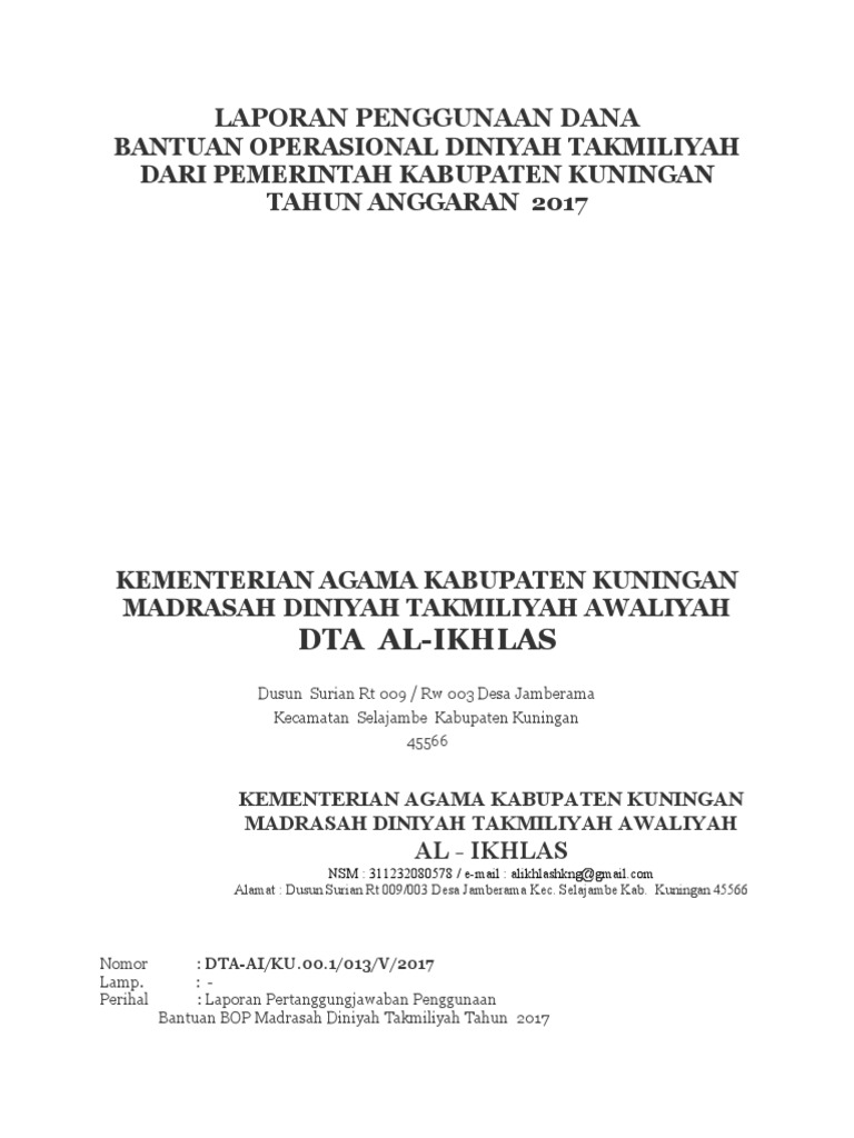 Contoh LPJ Bop Madin | PDF