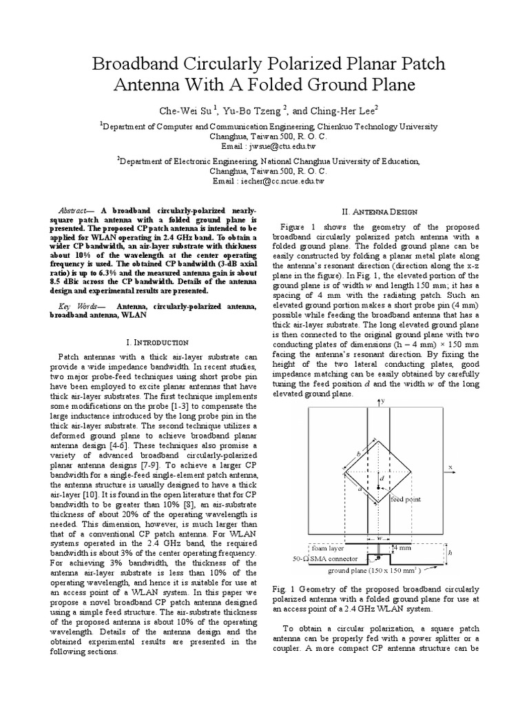 Broadband CP Planar Patch Antenna With A Folded Ground Plane - 940623 ...