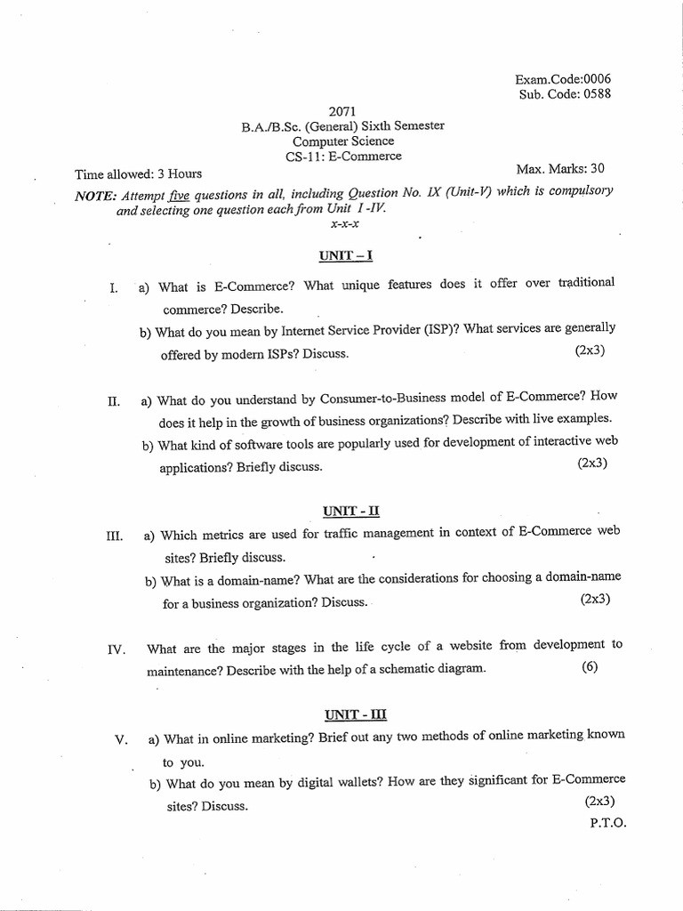 B.A - B.Sc. (General) 6th Sem - Computer Science - CS-11 - E-Commerce - July 2021 PDF | PDF