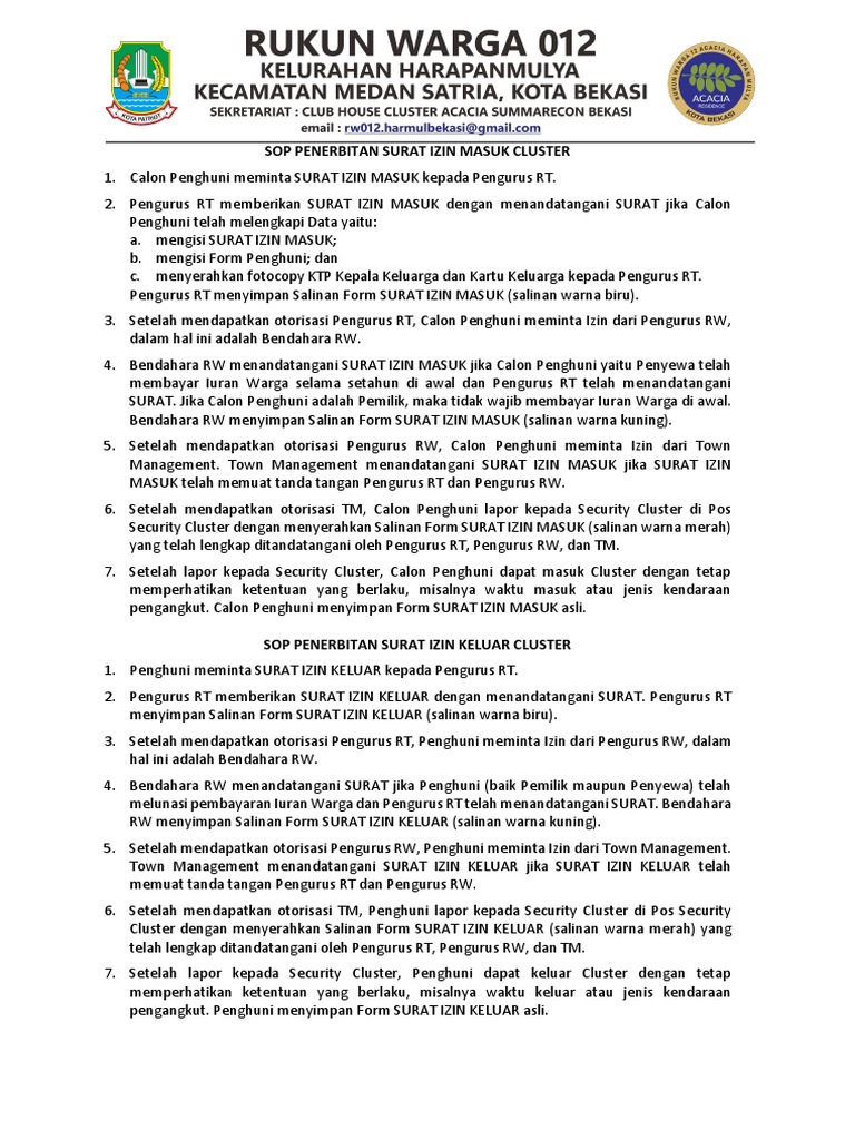 SOP Ijin Keluar Masuk Cluster PDF | PDF