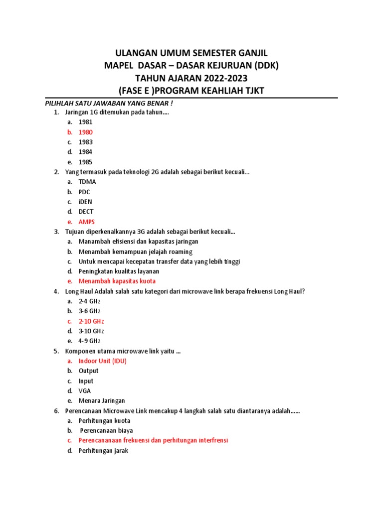 Soal Mapel DDK Kelas X TKJ - SMT Ganjil | PDF