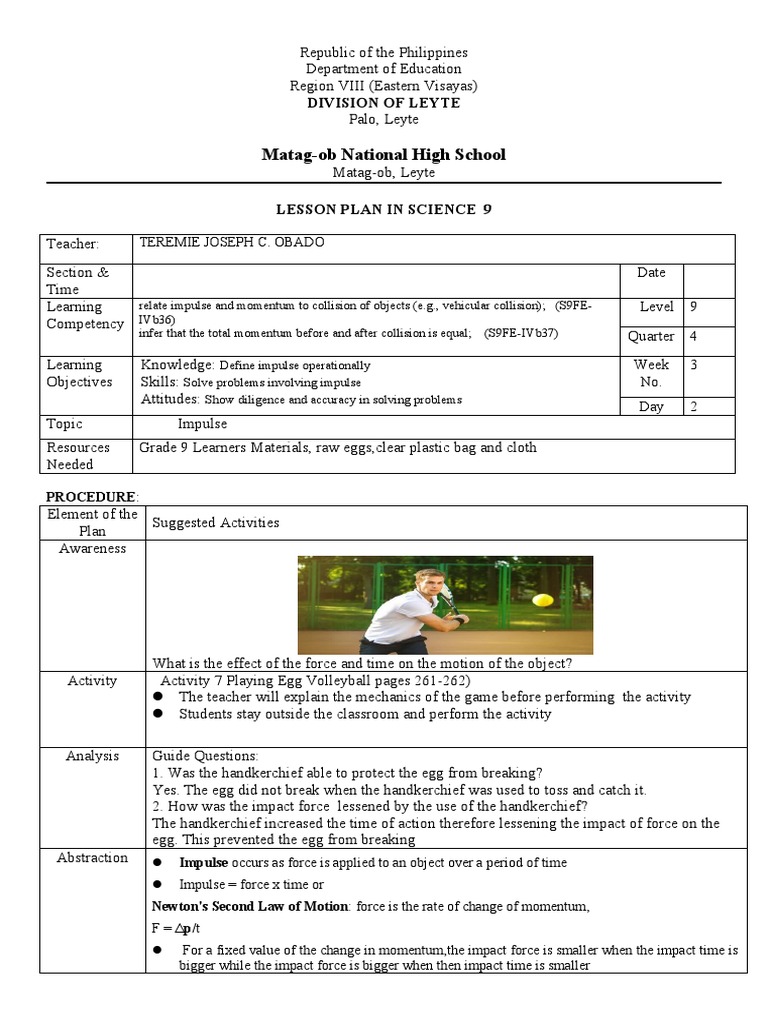 Science 9 DLP Q4W3D2 | PDF | Force | Momentum