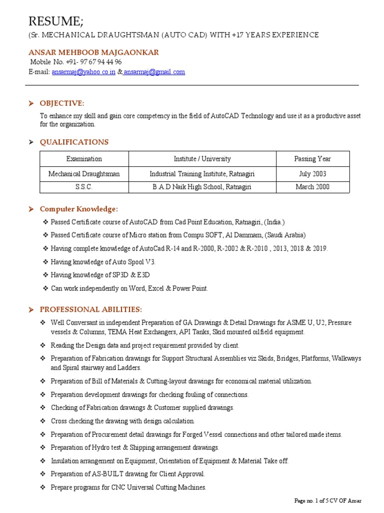Mech - Draftsman CV | PDF | Technical Drawing | Metal Fabrication