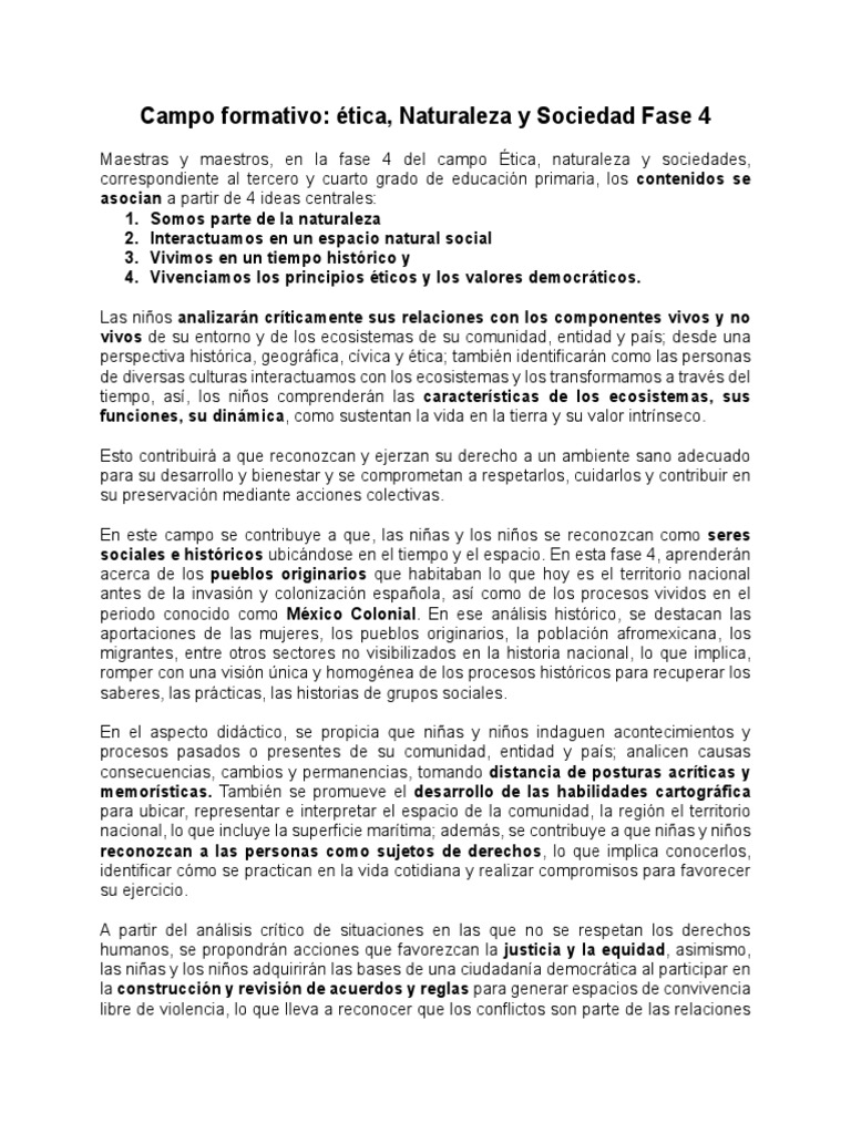 FASE 4 Campo formativo Ética, Naturaleza y Sociedades | PDF ...