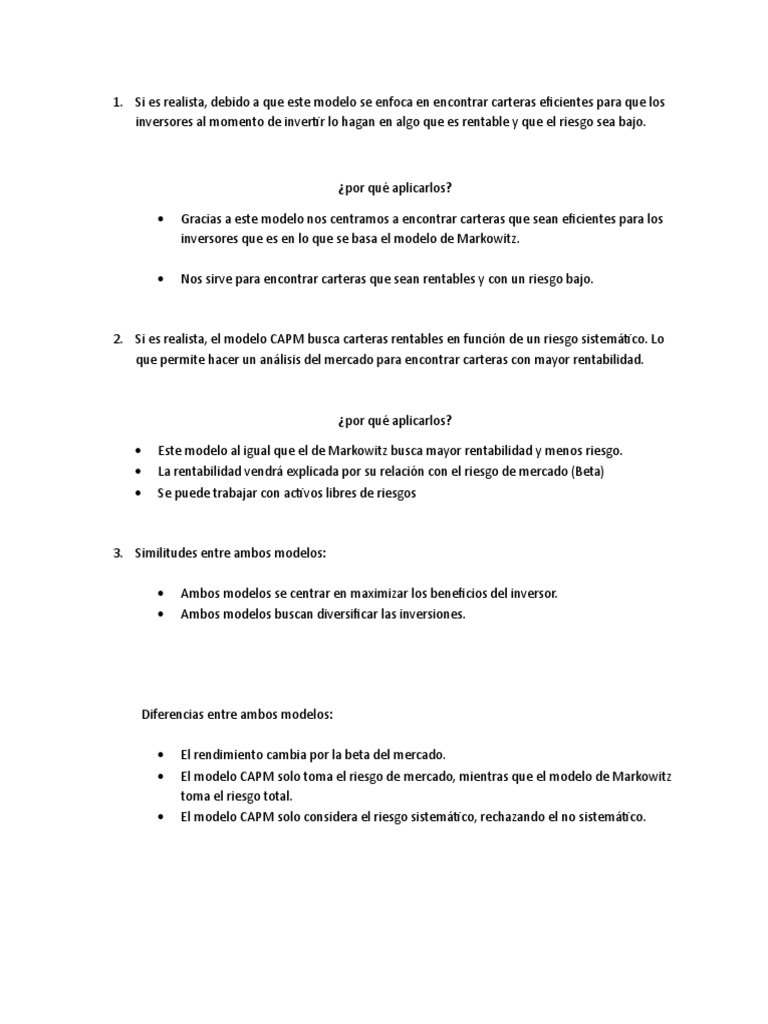 Caso Práctico Modelos Markowitz y CAPM | PDF