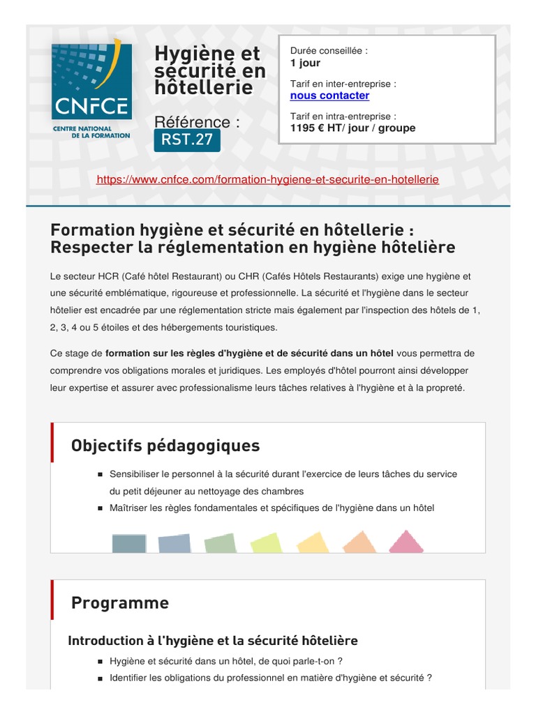 Formation Hygiène et Sécurité Hôtelière | PDF | Affaires