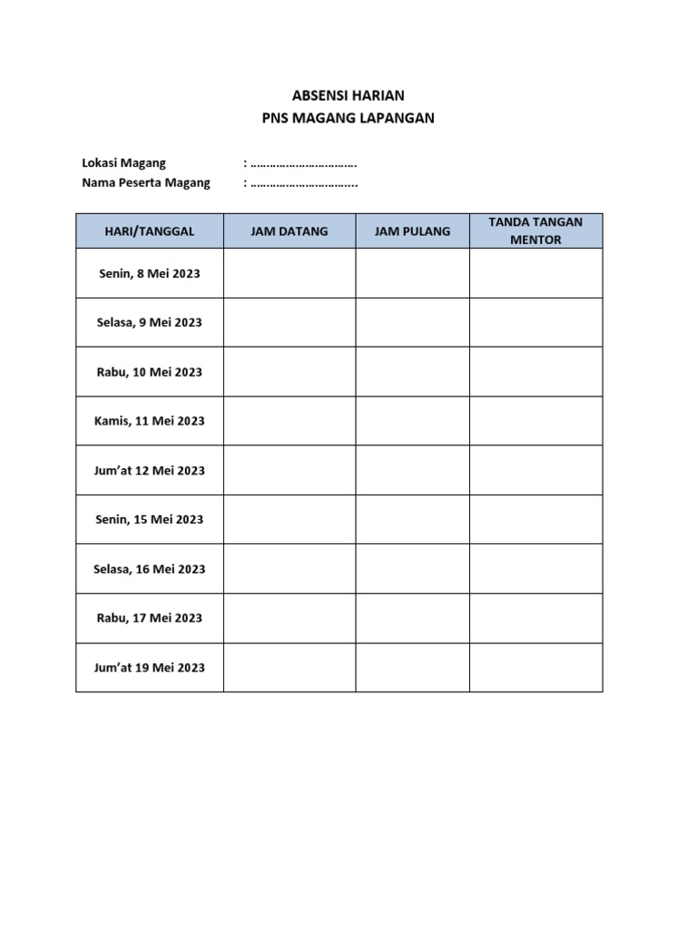 Absensi Harian Magang | PDF