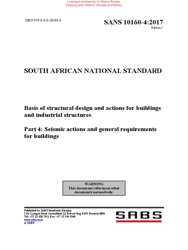 Sans 10160-4 (2017) PDF | PDF | Beam (Structure) | Civil Engineering