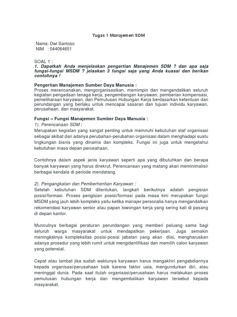 Tugas 1 Manajemen SDM | PDF