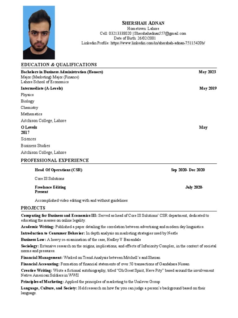 Shershah CV | Download Free PDF | Marketing | Economics