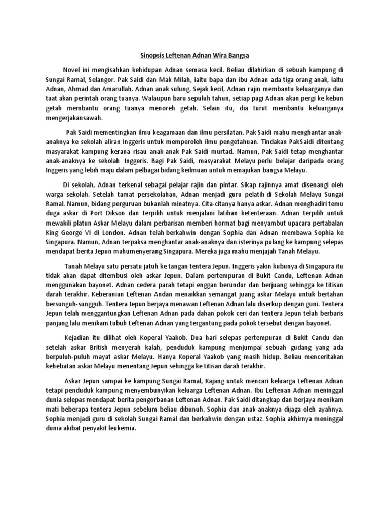 Sinopsis Leftenan Adnan Wira Bangsa | PDF