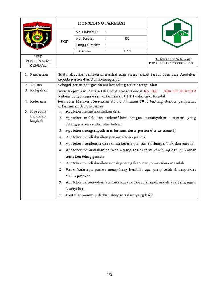 Sop Konseling Farmasi | PDF
