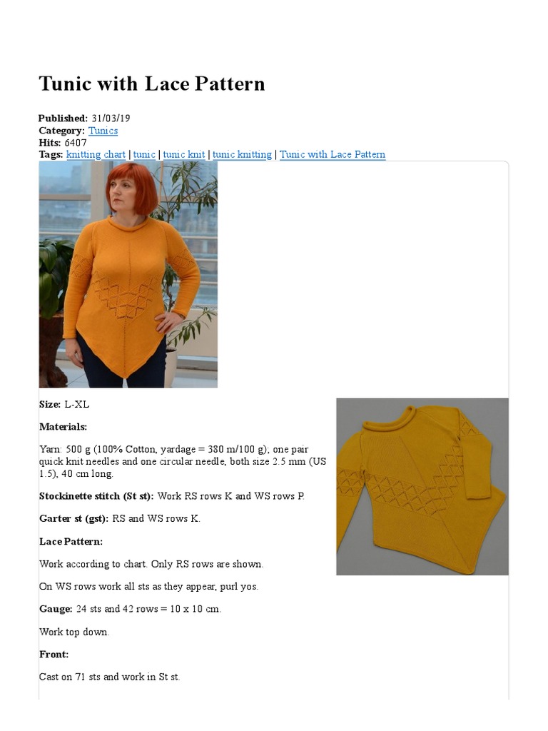 Free Knitting Patterns - Tunic With Lace Pattern | PDF