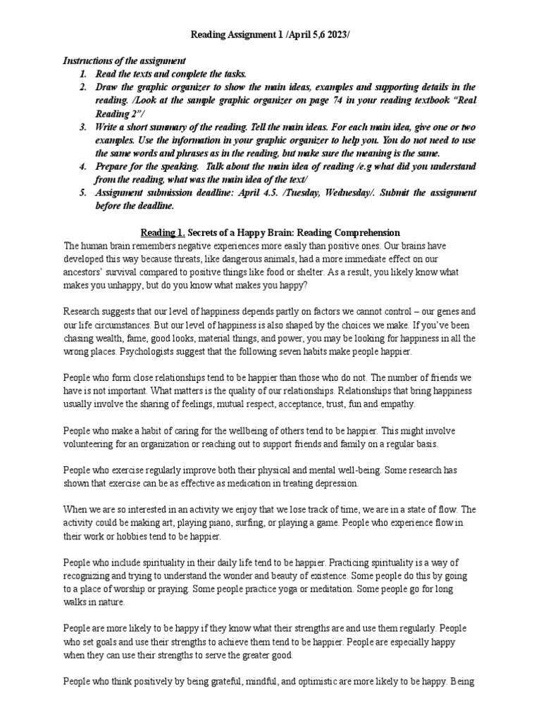 Reading Assignment-1 2023 | PDF | Brain | Stress (Biology)