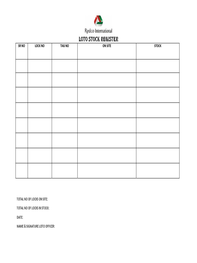 LOTO Stock Register | PDF