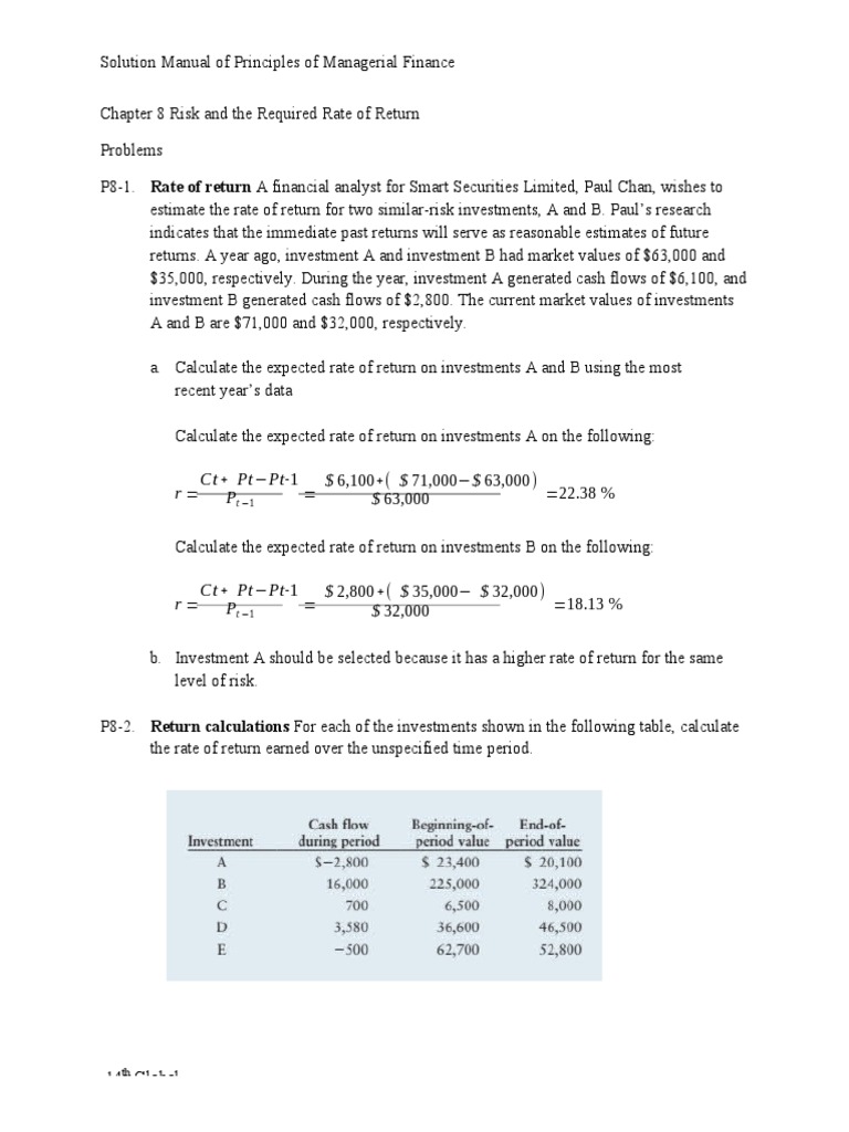 Chapter 8 Risk and The Required Rate of Return by Gitman p8 1 p8 2 p8 3 p8 9 PDF Free | PDF ...