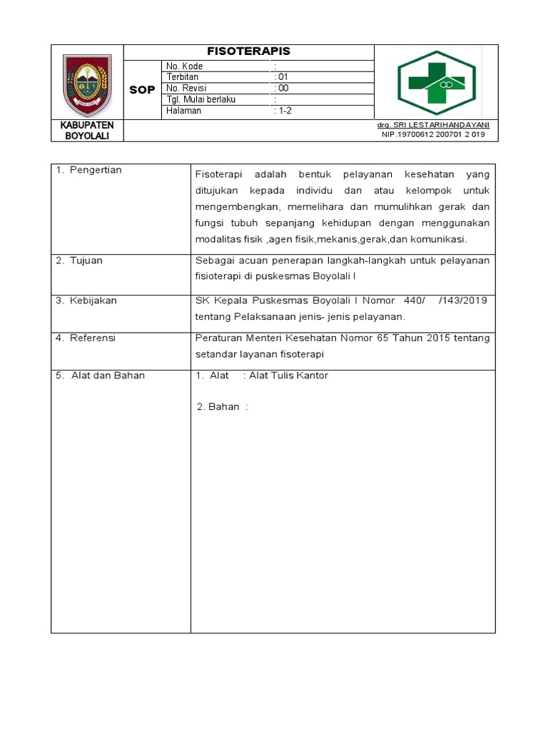 SOP Fisioterapi | PDF