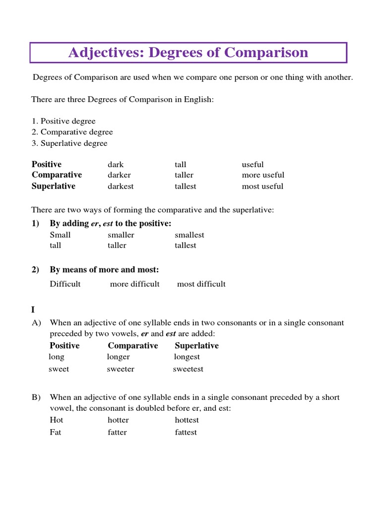 Adjectives - Degrees of Comparison PDF | PDF | Linguistics | Phonetics