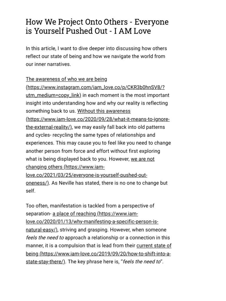 How We Project Onto Others - Everyone Is Yourself Pushed Out - I | PDF