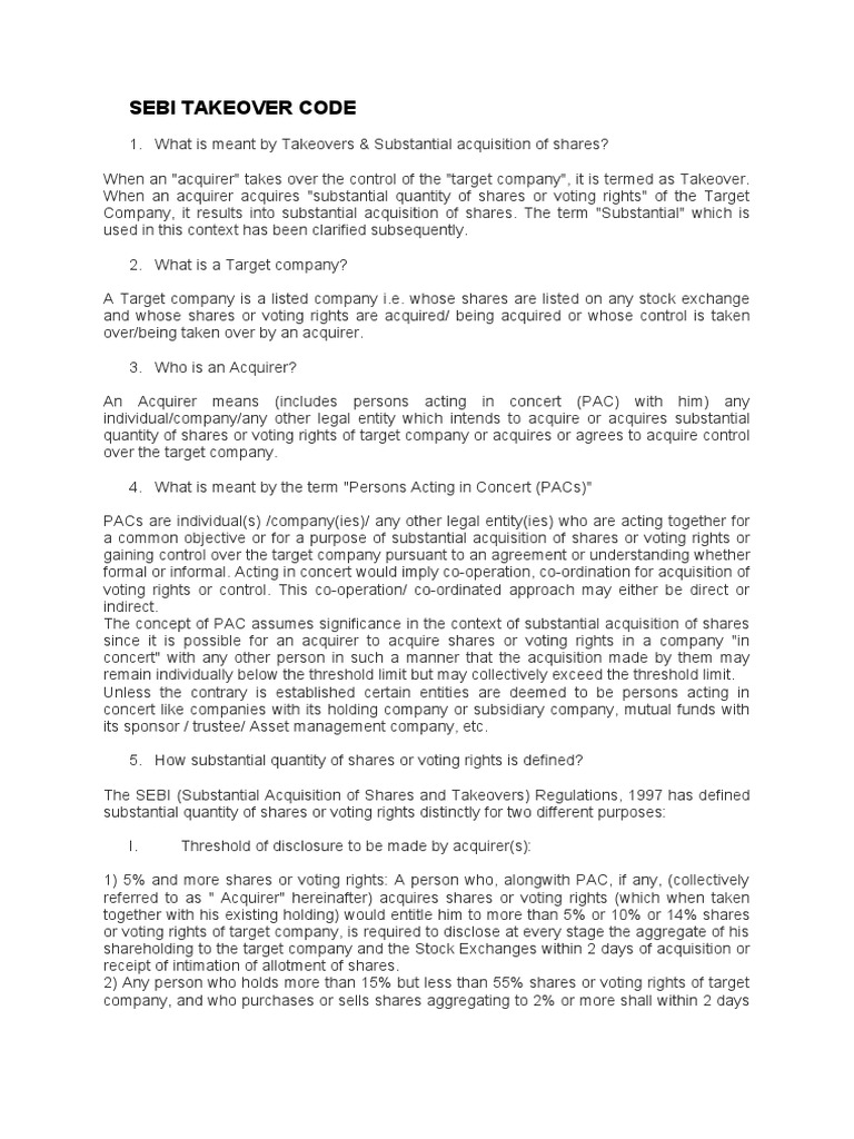 MACR-05 -SEBI Takeover Code | PDF | Takeover | Mergers And Acquisitions