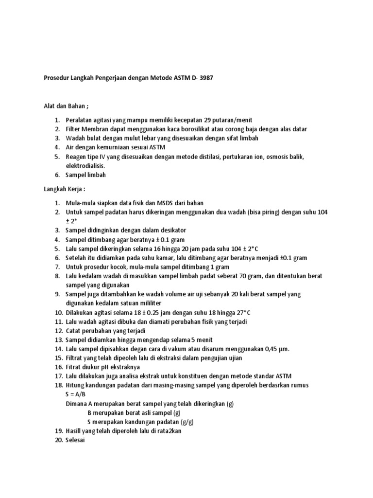 Prosedur Langkah Pengerjaan Dengan Metode ASTM D - 3987 PDF | PDF ...