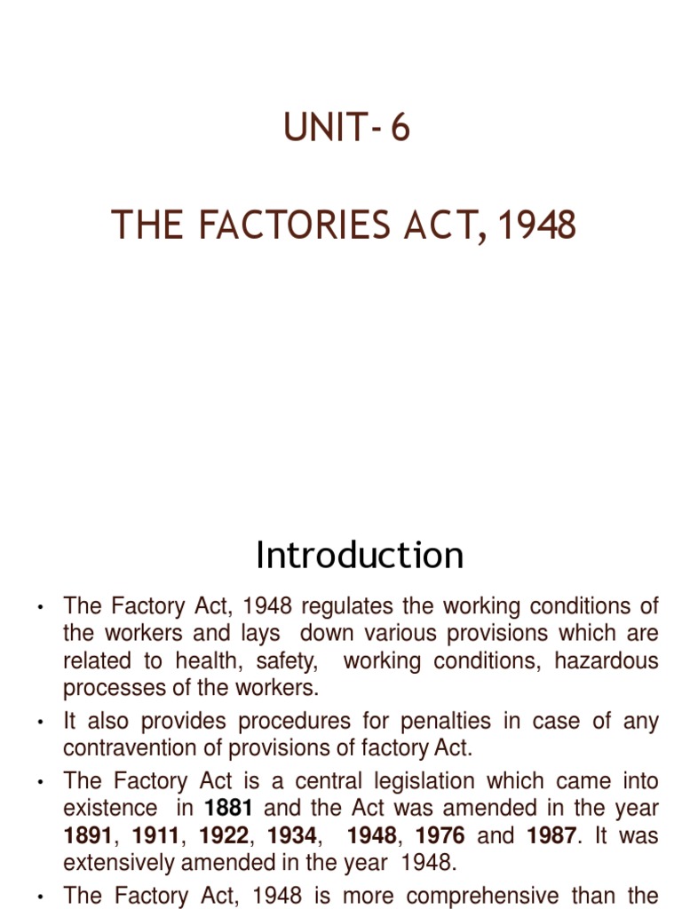 Factories Act 1948: Key Objectives & Provisions | PDF