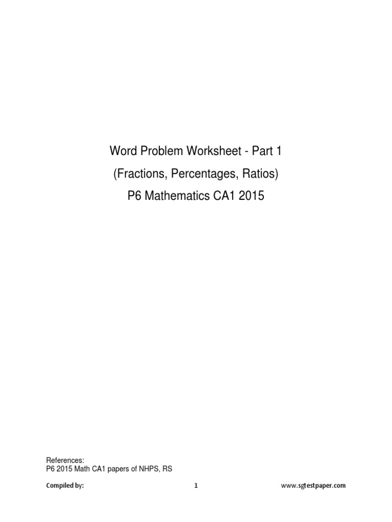 P6 Maths CA1 Worksheet - Word Problems 1 | PDF | Mathematics