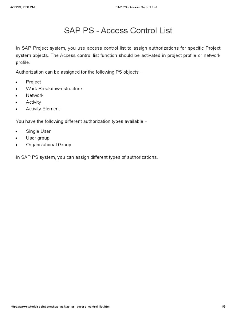 SAP PS - Access Control List 16 | PDF | Access Control | Computing